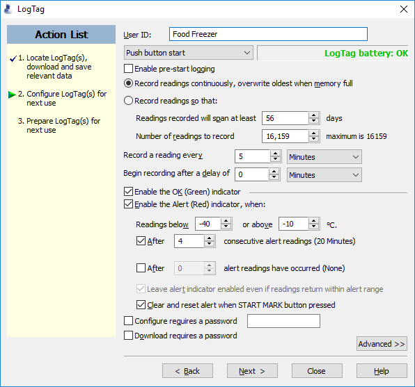 Logtag Settings For Food Freezer Logtag Temperature Loggers